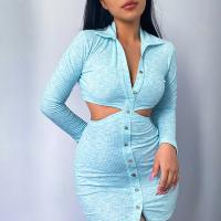 China Single Breasted Sexy Ladies Long Sleeve Dress Slim Waist Cutout V Neck for sale