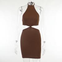 China Halter Neck Knotted Sexy Women Dresses Hollow Sleeveless Solid Color for sale