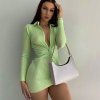 China Green Sexy Long Sleeve Mini Dress High Waist V Neck for sale