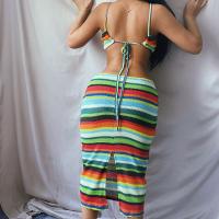 China European and American sexy colorful striped hollow halter beach holiday suspender dress for sale