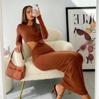 China O Neck Waist Hollow Out Long Sleeve Bodycon Maxi Dress for sale