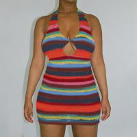 China Hollow 76cm Sexy Women Dresses , Stripe Backless Knit Halter Dress for sale