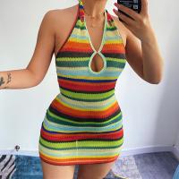 China Hollow 76cm Sexy Women Dresses , Stripe Backless Knit Halter Dress for sale