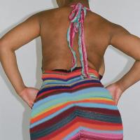 China Hollow 76cm Sexy Women Dresses , Stripe Backless Knit Halter Dress for sale
