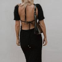 China Mid Length Halter 110cm Sexy Short Sleeve Dress Perspective Backless for sale