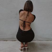 China Mid Length Halter 110cm Sexy Short Sleeve Dress Perspective Backless for sale