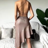 China Irregular Ruffled Silk Sexy Women Dresses Sleeveless Suspender for sale