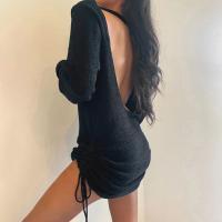 China Autumn Halter Neck Sexy Black Long Sleeve Dress  Backless Knitted for sale