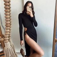 China Autumn C Drawstring High Neck Long Sleeve Maxi Dress for sale