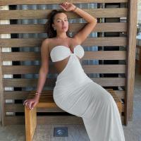 China Halter Strap Backless Low Cut Sexy Summer Midi Dress Polyester 95% Spandex 5% for sale