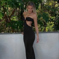 China Halter Strap Backless Low Cut Sexy Summer Midi Dress Polyester 95% Spandex 5% for sale