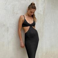 China Midi Length Elegant Sexy Women Dresses , 116cm Low Cut Halter Dresses Five Color for sale
