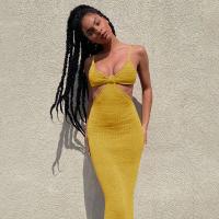 China Midi Length Elegant Sexy Women Dresses , 116cm Low Cut Halter Dresses Five Color for sale