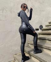 China Soft Black Leather Booty Lifting Pants , Butt Lifting Leather Leggings for sale