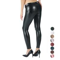 China Fleece Lined Womens Black Faux Leather Leggings Mid Waist for sale