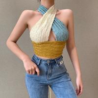 China High Stretchy Waistless V Neck Halter Vest Crop Top for sale