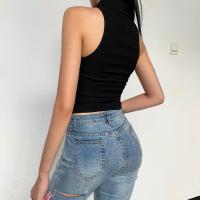 China Drawstring Straps Women Crop Top Lapel Sleeveless Three Color for sale