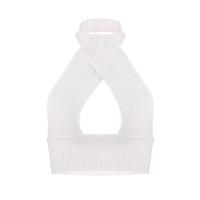 China Open Back Sexy Twisted White Halter Neck Wrap Crop Top for sale