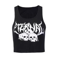 China Skull Print Women Crop Top Shirt U Collar Contrasting Color for sale