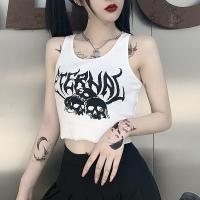 China Skull Print Women Crop Top Shirt U Collar Contrasting Color for sale