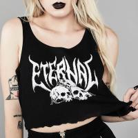 China Skull Print Women Crop Top Shirt U Collar Contrasting Color for sale