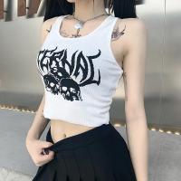 China Skull Print Women Crop Top Shirt U Collar Contrasting Color for sale