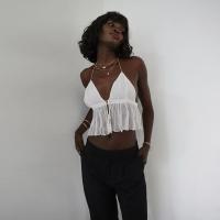 China Summer Polyester Halter Women Crop Top White Black for sale