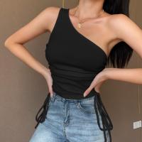China Side Adjust String Rib Knit Women Crop Top , One Side Off Shoulder Crop Top for sale