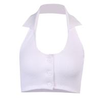 China Backless Button Front Women Crop Top , Sleeveless Cotton Halter Tank Top for sale