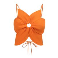 China Flower Hollow Women Crop Top , Lace Up Halter Backless Crop Top for sale
