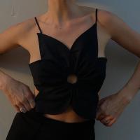 China Flower Hollow Women Crop Top , Lace Up Halter Backless Crop Top for sale