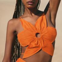 China Flower Hollow Women Crop Top , Lace Up Halter Backless Crop Top for sale