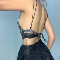 China High Street Casual Wear Women Crop Top Printed Hem Sharp Angle Show Back for sale