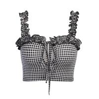 China Sleeveless Ruffles Women Crop Top Vintage Plaid Style for sale
