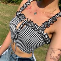 China Sleeveless Ruffles Women Crop Top Vintage Plaid Style for sale