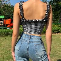 China Sleeveless Ruffles Women Crop Top Vintage Plaid Style for sale