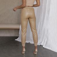 China Slim Women's High Waisted Leather Pants Temperament Ribbing Splicing for sale