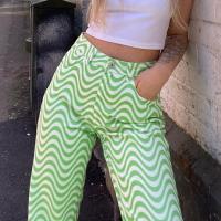 China Summer Wave Pattern Ladies Casual Pants High Waisted Casual Trousers for sale