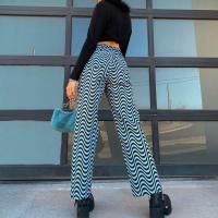 China Summer Wave Pattern Ladies Casual Pants High Waisted Casual Trousers for sale
