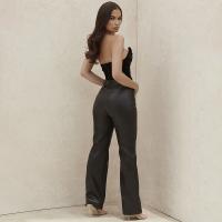 China Sexy High Waisted Leather Pants Women Double Pocket for sale