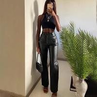 China Sexy High Waisted Leather Pants Women Double Pocket for sale