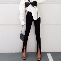 China Women's High Waisted Stretch Trousers Sexy Foot Zip Slit for sale