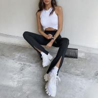China Women's High Waisted Stretch Trousers Sexy Foot Zip Slit for sale