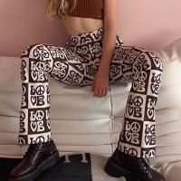 China LOVE Printed Ladies Casual Pants Straight Leg With Slits for sale