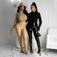 China Elastic Shaping High Waisted Leather Leggings for sale