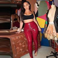 China Elastic Shaping High Waisted Leather Leggings for sale