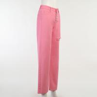 China Pink Ripped High Waist Straight Wide Leg Jeans Women for sale