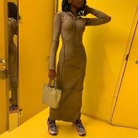 China Casual Slim Fit Anti Wear Long Sleeve Hooded Maxi Dress For Fall Winter for sale