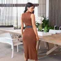 China Round Neck High Waist Split Sleeveless Casual Maxi Dress for sale