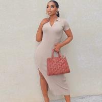 China Polo Collar Hollow Backless High Waisted Maxi Dress Side Open for sale